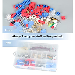 CAZCAL 24 Grids Clear Plastic Organizer Box with Adjustable Dividers for Beads Organizer Earrings Necklaces Art DIY Crafts Jewelry Fishing Tackles craft storage with 1 Sheet Label Stickers