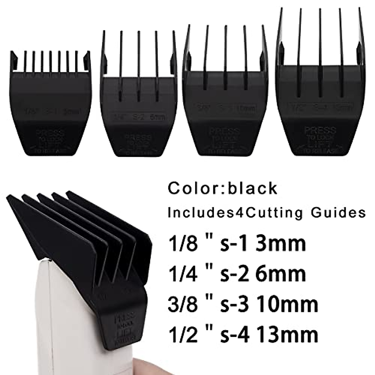 Professional Peanut Clipper Guards for Wahl Peanut – from 1/8 Inch to 1/2 Inch, Fits for Wahl Peanut, Black-4PCS