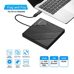Amicool External DVD Drive USB 3.0 USB C CD Burner CD/DVD +/-RW Optical Drive Slim Portable DVD CD ROM Rewriter Writer Duplicator for Laptop Desktop PC Windows 10/8/7 MacBook Mac Linux OS Apple