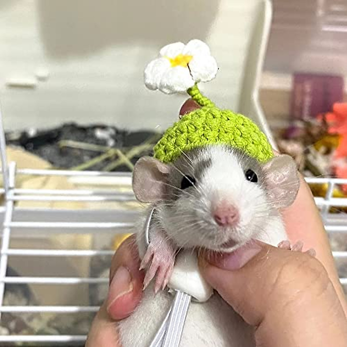Mini Crocheted Hamster Hat Flower Top Hat for Small Animals Like Rats Hamsters Snakes Lizards to Wear for Parties