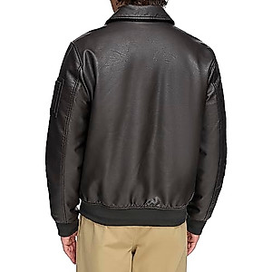Tommy Hilfiger Men's Smooth Lamb Touch Faux Leather Unfilled Bomber, Dark Brown Laydown Collar, Large
