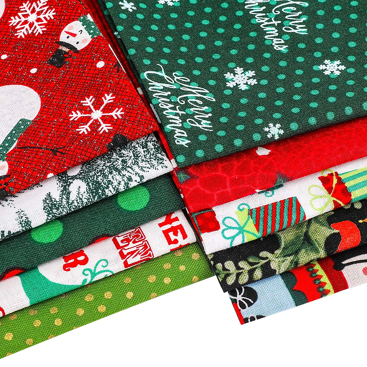 Konsait 10 Pieces 8x10'' Random Christmas Fabric Multi-Color Fabric Patchwork Cotton Mixed Squares Bundle Sewing Quilting Craft, Craft Fabric Bundle Squares Patchwork DIY Sewing Scrapbooking Quilting