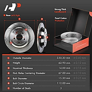 A-Premium 13 inch(330.3 mm) Rear Solid Disc Brake Rotors + Ceramic Pads Kit Compatible with Select Mercedes-Benz Models - W164 ML320/ML350/ML450/ML500, W251 R320/R350/R500, 6-PC Set