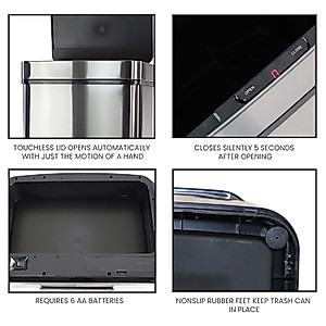 Hanover Home 33-in. Tall Hands-Free Steel Trash Can with Fingerprint-Resistant Finish and Soft-Close Motion Sensor Lid for Kitchen - 13.2 Gallons (50 Liters) in Black