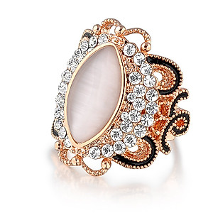 Mytys Vintage Flower Adjustable Daisy Ring Black Marcasite Stones Paved Statement Open Cuff Rings for Women Free Size