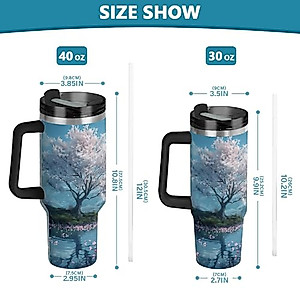 FRCSDIY Lakeside Tree Insulated Tumbler with Handle and Straw Lid,30oz Leakproof Stainless Steel Cup BPA-Free Water Bottle