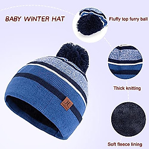Fancosni Winter Gloves Beanie and Hat for Kids Set, Toddler Winter Hat for Children Boys and Girls 2 3 4 5 6 Age, Scarf Neck Warmer, Touch Screen Gloves Beanie Cap for Cold Winter, 3pcs Blue