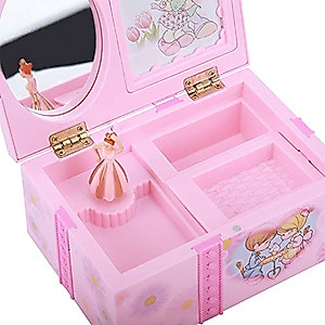 BORDSTRACT Dancing Girl Music Box, Plastic Pink Musical Jewelry Boxes for Rings Necklaces Bracelets Storage Home Decor Crafts