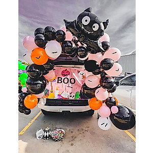 Pink Halloween Balloon Garland Arch Kit,130pcs Halloween Pink Black Silver Balloons With Starburst,Ghost,Bat Foil Balloons for Girl,Birthday,Baby Shower,Spooky One,Halloween Party Decorations