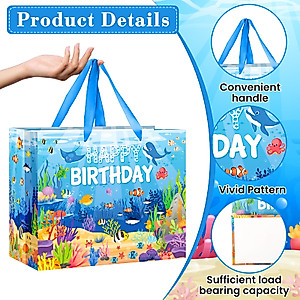 Sea Animals Party Supplies Ocean Animals Birthday Gift Bag with Tissue Papers Card Blue Under the Sea Birthday Wrapping Paper Bag for Underwater Pool Beach Birthday Baby Shower Party Decorations