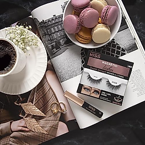 KISS Magnetic Lashes, Tempt, 1 Pair Synthetic False Eyelashes With 5 Double Strength Magnets, Wind Resistant, Dermatologist Tested Fake Lashes Last Up To 16 Hours, Reusable Up To 15 Times Black