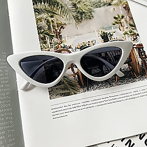 OZPYKAE Women's Vintage Cat Eye Sunglasses, Plastic Frame, Grey Lens, UV Protection Coating, Surfing, White