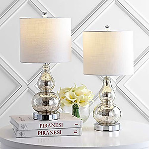 JONATHAN Y JYL1028C-SET2 Anya 20.5" Mini Glass Lamp(Set of 2) Transitional,Glam,Midcentury for Bedroom, Living Room, Office, College Dorm, Coffee Table, Bookcase, Silver, 2 Piece