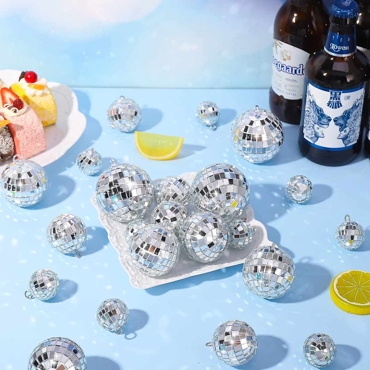 Jspupifip 60 Pcs Mirror Disco Balls Bulk Ornaments Reflective Silver Glass Disco Ball Decorations 70s Disco Themed Party Decor for Graduation Party Decor(1.2 inch,1.57 inch,1.94 inch,2.3 6inch)