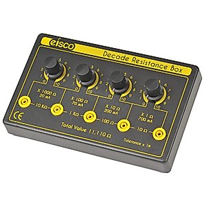 EISCO - 4 Decade Resistance Box, Variable from 0-11,110 Ohms, 0.5W Resistors (0.5555W Theoretical Max)