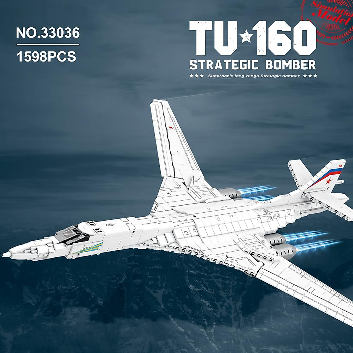 MISINI 33036 Aircraft Building Blocks Kit, 1598 Pcs Soviet Supersonic TU-160 Strategic Bomber White Swan Aricraft Model Building Blocks, Jets Building Blocks Sets, Gifts for Military Fans and 14+