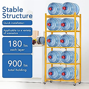 ShanSon Storage Shelves with Wheels 5 Tier Heavy Duty Foldable Metal Rack Storage Shelving Units for Garage Kitchen，Yellow