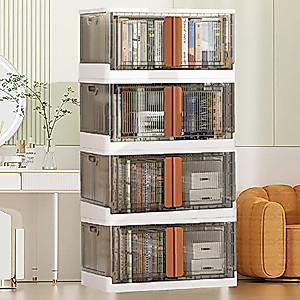 Jacriah Plastic Storage Bins, 19 Gallon Storage Bin with Lids and Door, 4 Pack Collapsible Storage Bin with Wheels, Stackable Toys Organizer Storage Container, Folding Storage Box for Closet Organizer