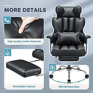 Furmax Gaming Chair, Ergonomic Office Chair, Reclining Height Adjustable Leather High Back Executive Desk Chair with Footrest and Lumbar Support (Black)