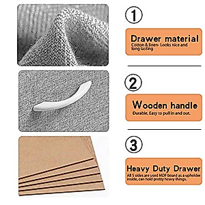 ALLZONE Dresser for Bedroom,Storage Chest Organizer, 5 Fabric Drawers Furniture for Closet, Kids Toy Organization,Wooden Table with Metal Frame, White/Gray