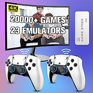Retro Game Console, 64G Nostalgic Stick Game, 4K HDMI Output Plug and Play Classic Video Game Stick Built in 20000+ Games,Wireless Retro Game TV Stick with 23 Emulators,Dual 2.4G Wireless Controllers