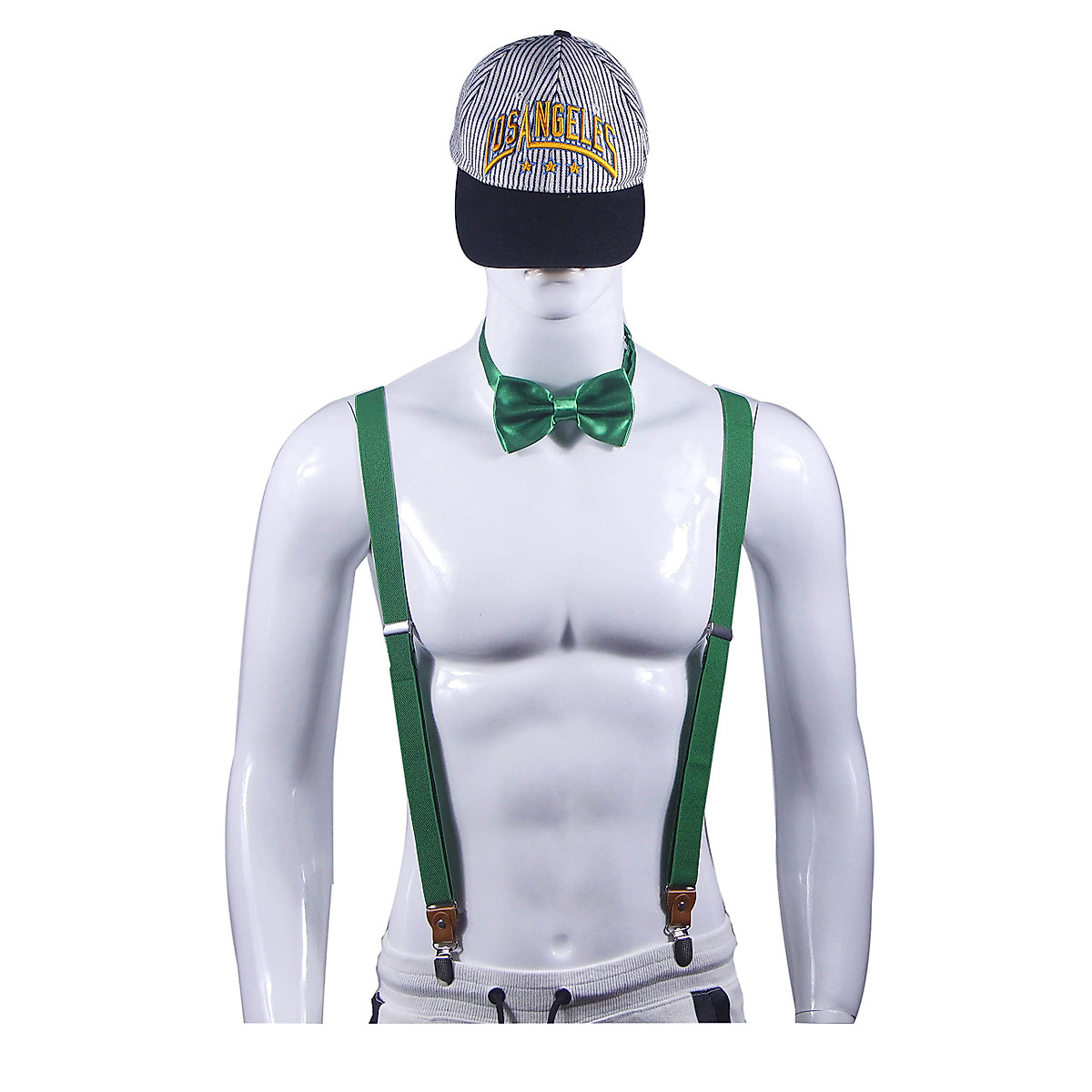 Doloise Suspenders Men&Women Bowtie Set X Back Suspender For Wedding&Formal Events with 1 Inch Wide Elastic Braces (Green)