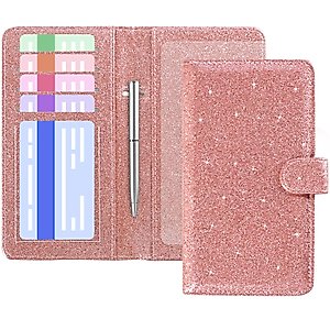 ACdream Checkbook Cover, Leather RFID Blocking Check Book Wallet, Protective Premium Business and Personal Duplicate Checks Holder, with Credit Card Slots for Women Men, Glitter Rose