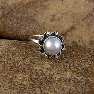925 Sterling Silver Ring For Women & Girls Natural Pearl Ring Sterling Silver Trendy Ring June Birthstone Bezel Set Gemstone Ring