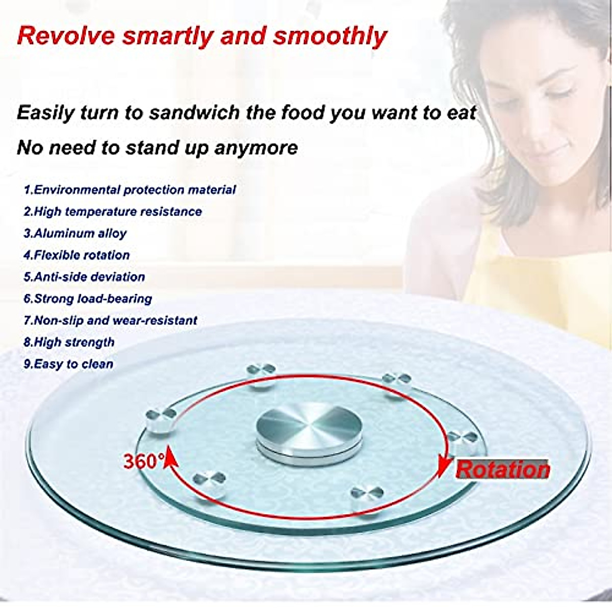 Heavy Duty Turntable Kitchen Lazy Susan, 24 in 28 in 36 in Round Rotating Turntable for Kitchen, Countertop, Office, Dining Table Serving Tray - Clear Spinning Smooth (Size : 100cm/39.4in)