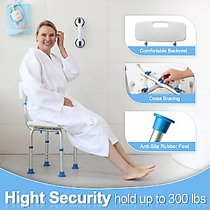 Adjustable Shower Chair with Back, HSA/FSA Eligible Shower Stool for Inside Shower, Tool-Free Shower Seat for Inside Shower, Waterproof Shower Chair for Inside Bathtub for Elderly/Handicap by SOUHEILO
