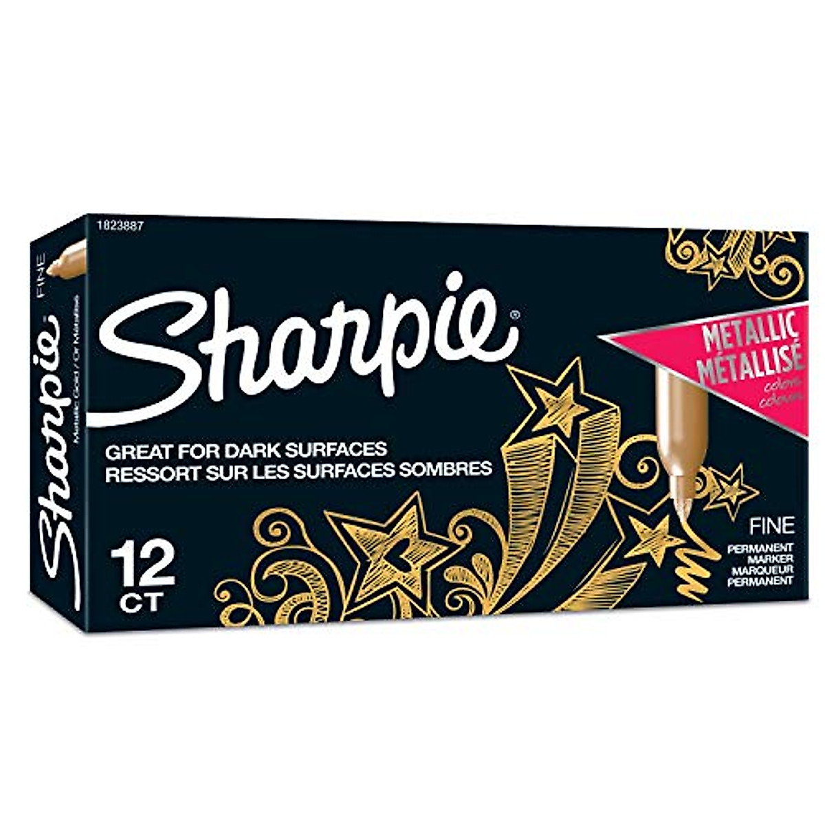 SHARPIE Metallic Permanent Markers, Fine Point, Gold, 12 Count
