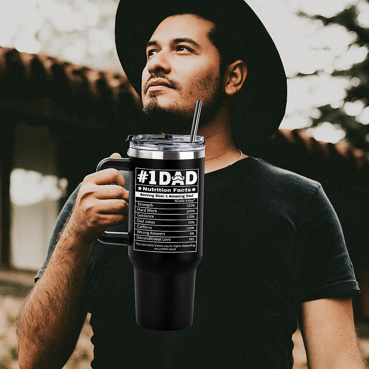 BMYDIY Personalized Fathers Day Birthday Gift for Dad, Customizable 40 Oz Tumbler with Handle Leak-proof Lid and Straw, Custom Extra Large Stainless Steel Insulated Cup/Coffee Mug/Travel Mug with Name