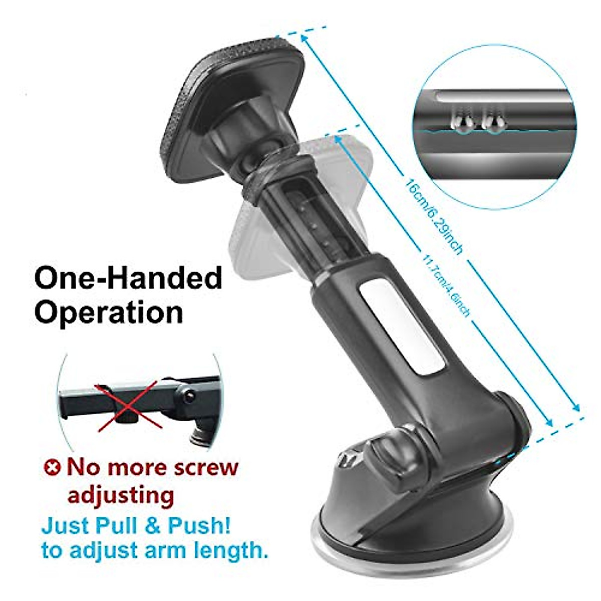 APPS2Car Magnetic Phone Car Mount, Universal Dashboard Windshield Industrial-Strength Suction Cup Car Phone Mount Holder with Adjustable Telescopic Arm,6 Strong Magnets,for All Cell Phones