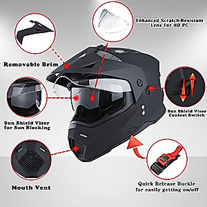 1Storm Dual Sport Motorcycle Motocross Off Road Full Face Helmet Dual Visor Storm Force Blue, Size Medium