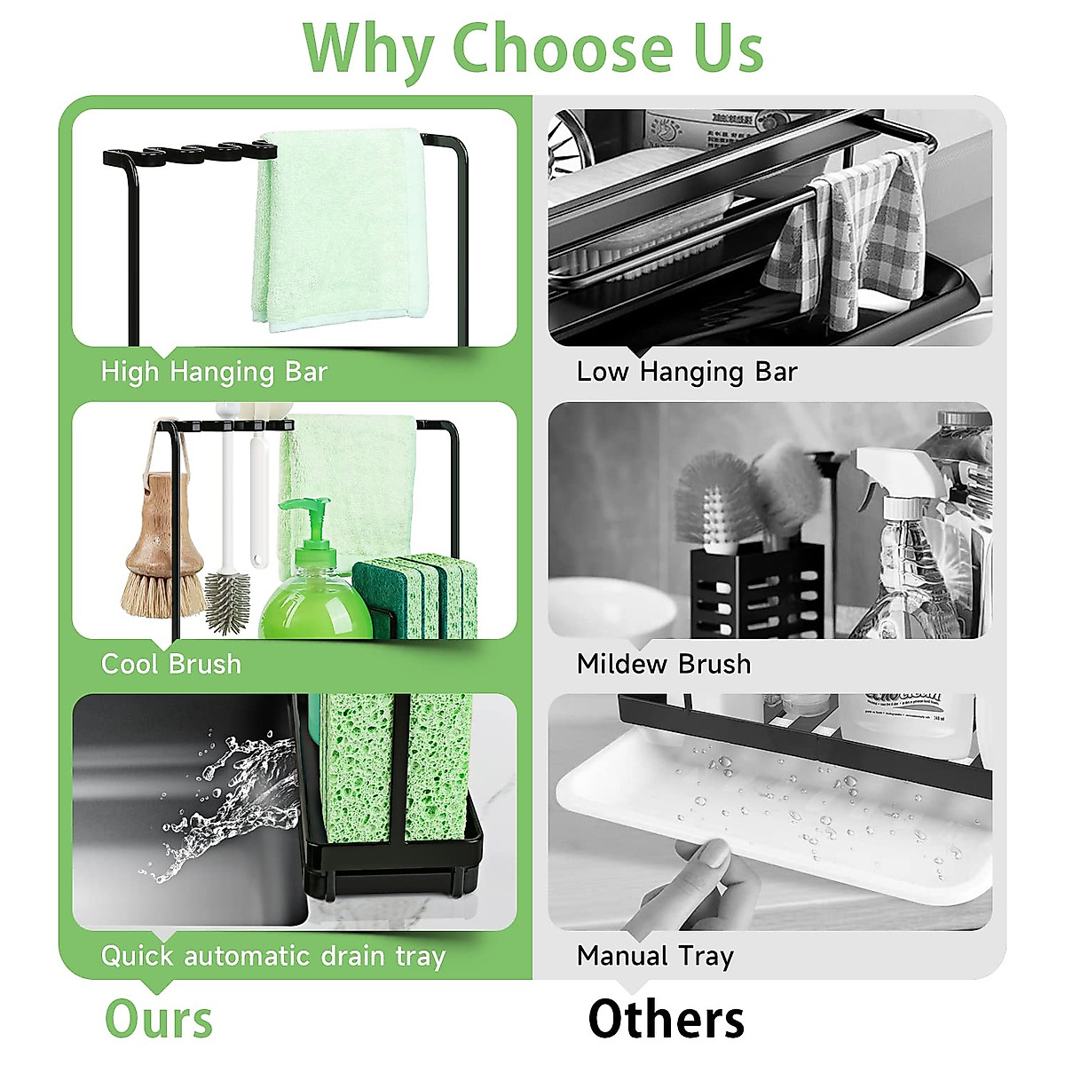 ideaglass Kitchen Sink Organization, Dish Cloth Holder, Kitchen Sink Caddy, Dish Rag Holder (Black)