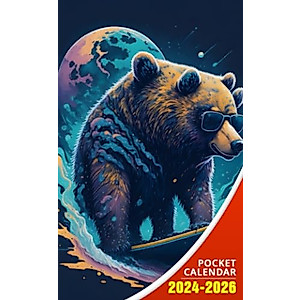 Pocket Calendar 2024 - 2026 With Moon Phase: Three-Year Monthly Planner for Purse , 36 Months from January 2024 to December 2026 | Graphic design | ... | Watercolor splashes | Photorealistic |