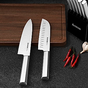 Knife Set, 15 Pieces Chef Knife Set with Block for Kitchen, German Stainless Steel Knife Block Set, Dishwasher Safe, Best Gifts, Silver Knives & Elegant Black Holder