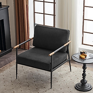 Penifun Modern Chic Accent Metal Frame, Upholstered Chenille Living Room Chairs with Removable Seat & Back Cushion, Comfy Leisure Lounge Reading Side Armchair for Bedroom, Black