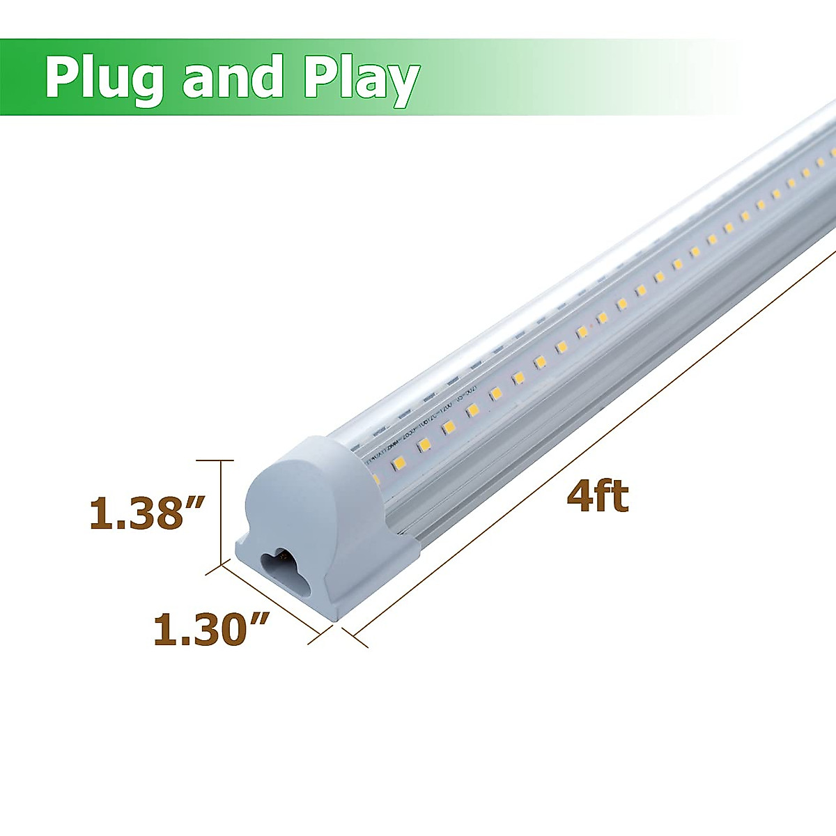 HOLDWILL 6 Pack T8 Led 4FT 40W Integrated V Shaped Tube Light,Linkable White Daylight 6000k Integrated Fixture Garage Lights, Indoor Led Shop Lights for Workshop with On/Off Switch Cable Clear Cover