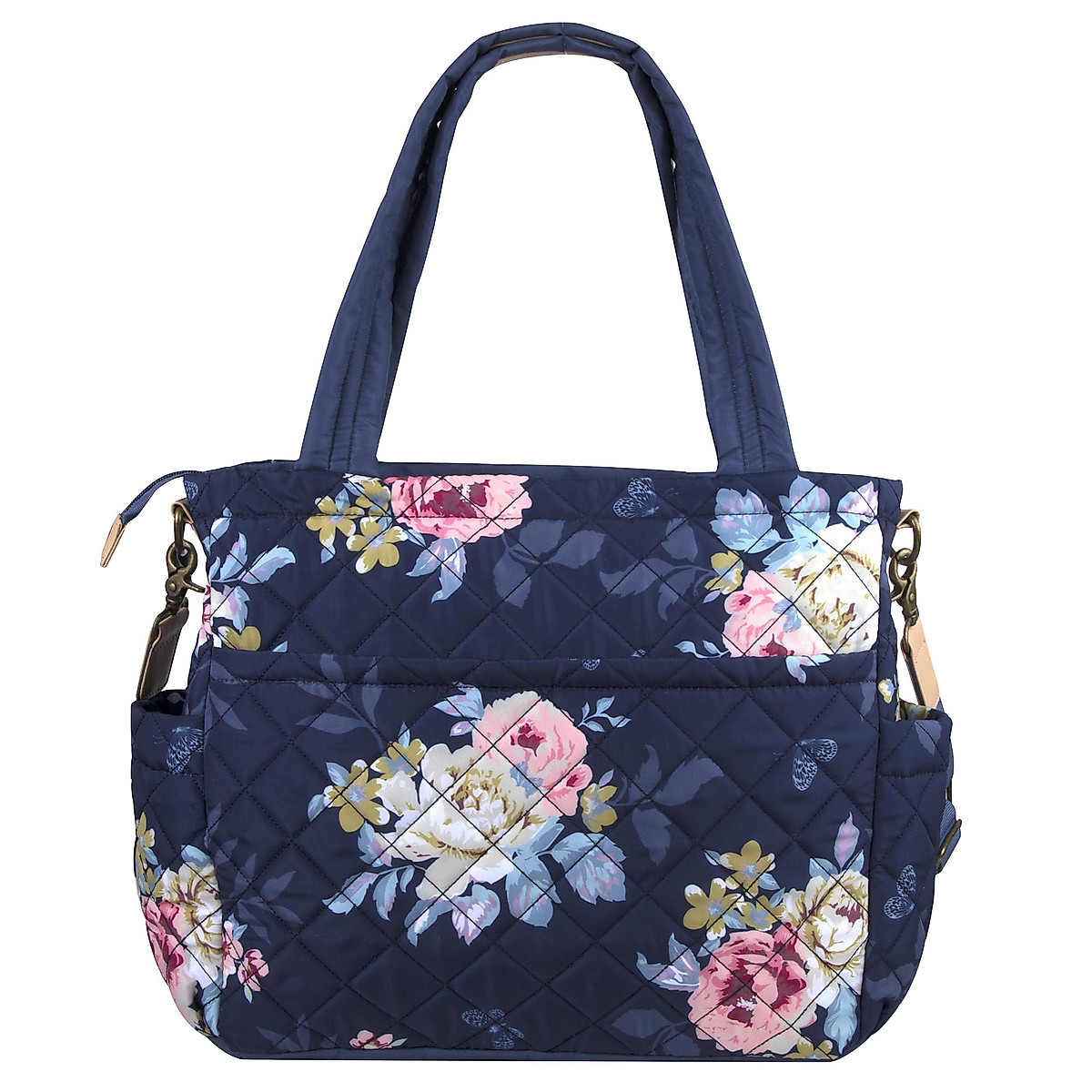 Quilted Diaper Bag Crossbody Tote Purse with Changing Pad & 10 Pockets in Blue