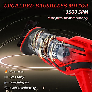 TIKTIK Reciprocating Saw Cordless,0-3500 SPM Portable Reciprocating Saw with 2 x 4.0Ah Battery,12 Saw Blades,Tool-free Blade Change,21V Brushless Power Reciprocating Saws for Wood/Metal/PVC