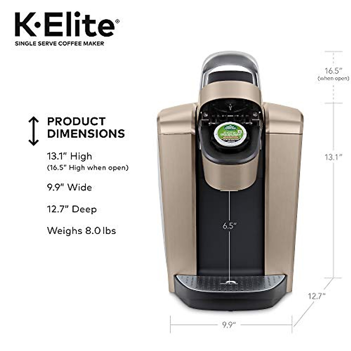 Keurig K-Elite Single Serve K-Cup Pod Coffee Maker, Brushed Gold