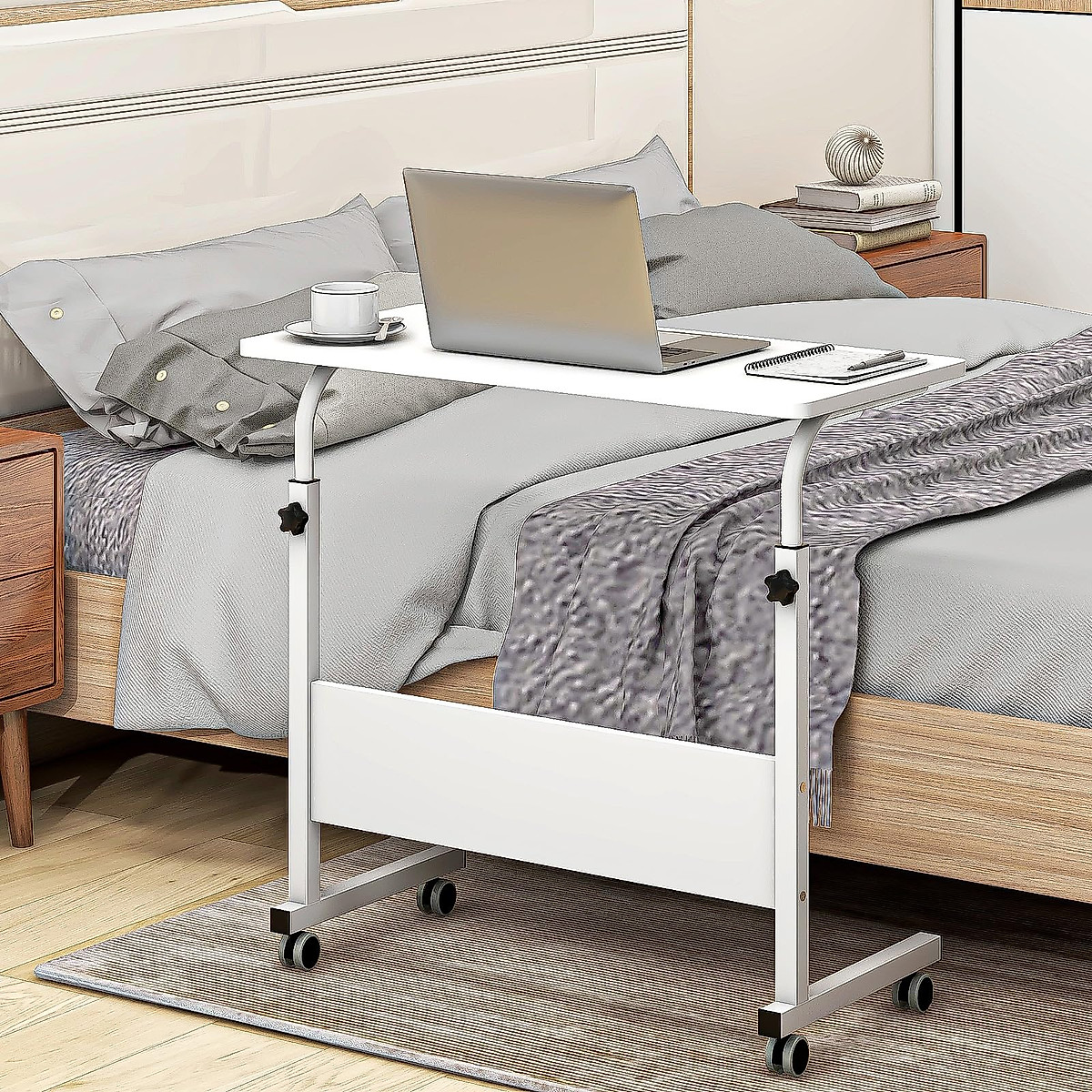 SogesHome 31.5inches Adjustable Mobile Bed Table Portable Laptop Computer Stand Desks with Rolling Wheels, White