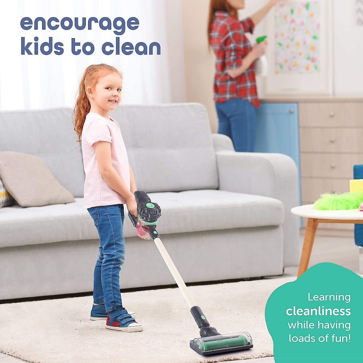 Kids Vacuum, Toy Vacuum Cleaner for Toddler with Lights & Sounds, Cord-Free Pretend Play Housekeeping Vacuum Toys with Working Suction, Great Gifts for Toddlers, Boys and Girls, Ages 3+