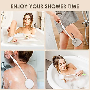 Back Shower Brush for Men and Women, Bath Brush with Quick Dry Wrap, 23.5" Foldable Extra Long Handle Curved Body Cleaning Back Scrubber, Suitable for Elderly,Disabled,Seniors,Pregnant - LYIGEOL