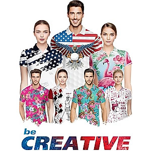 HIVICHI Golf Shirts for Men Funny Print Hawaiian Crazy Mens Polo Shirt Eagle Flag Shirt, X-Large, Aop-polo-81779