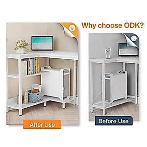 ODK Small L Shaped Computer Desk, 40 Inch Corner Desk with Reversible Storage Shelves & PC Stand for Home Office Workstation, Modern Simple Writing Study Table with Storage Bag for Small Space, White