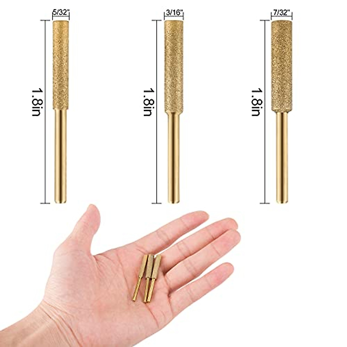 18pcs High Hardness Diamond Chainsaw Sharpener- Titanium Plated Burr Stone File in 3 Size Diamond Sharpening Wheels Chainsaw File for Chain Saw Stone Jewelry Wood (5/32'', 3/16'', 7/32'')