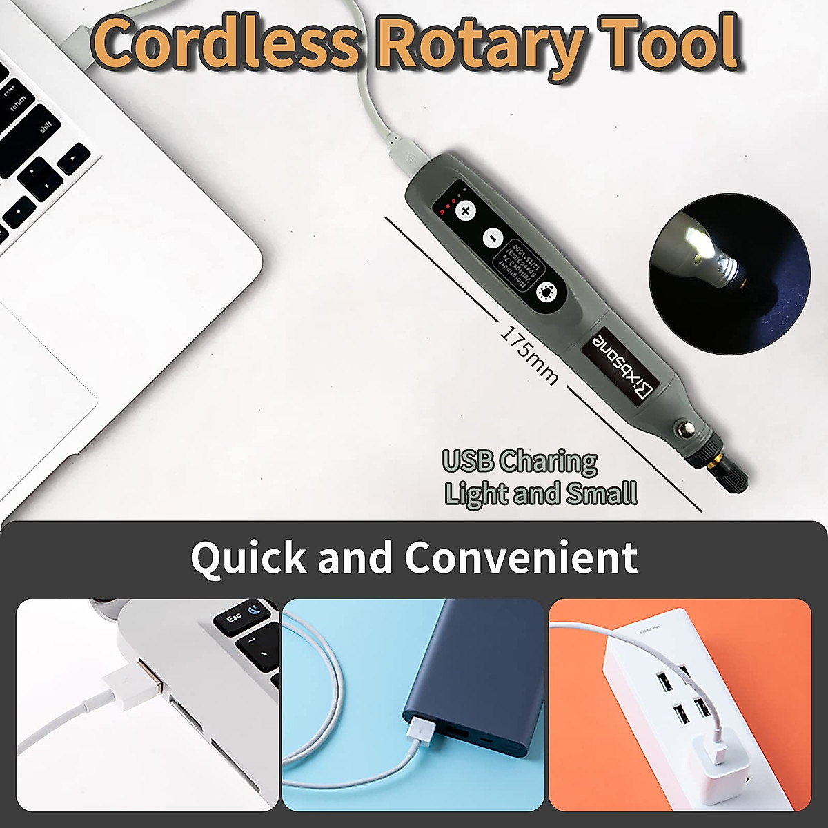 63pcs Cordless Rotary Tool, Mini Power Rotary Tool, 5-Speed and USB Charging 3.7V Rotary Tool Kit with 62 Accessories for Sanding, Polishing, Drilling, Etching, Engraving, DIY Crafts 1