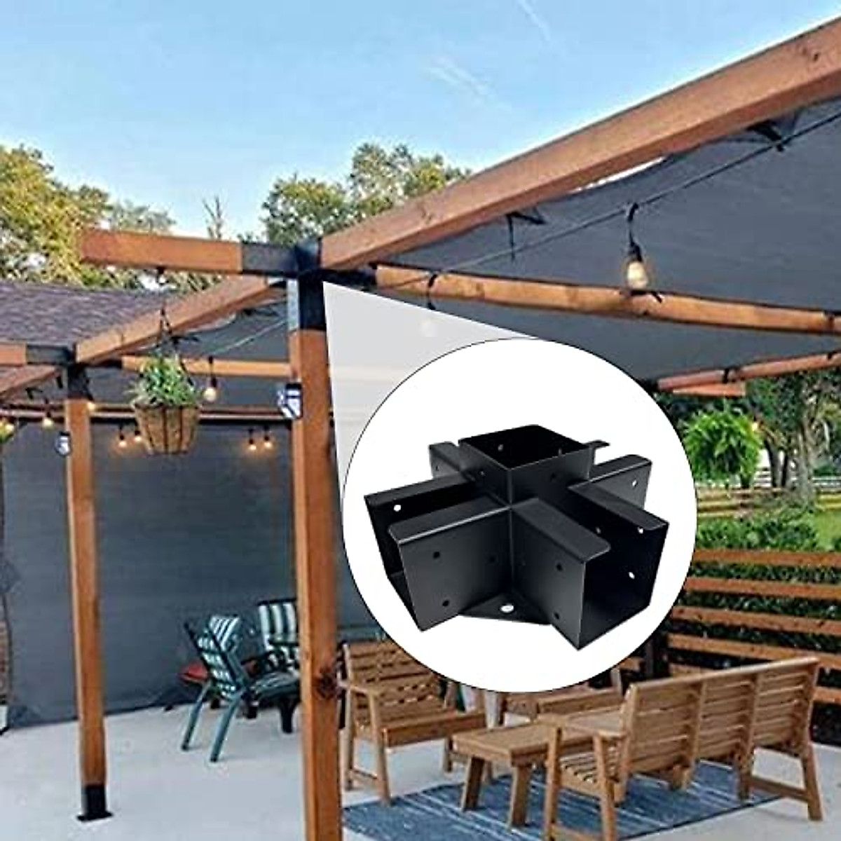 Wood Stand Kit with Steel Brackets 5-Way Right Angle Corner Bracket or 4x4(Inner Size 3.5"*3.5") Lumber with Screws Black Powder-Coated Steel Pergola/Gazebo Kit